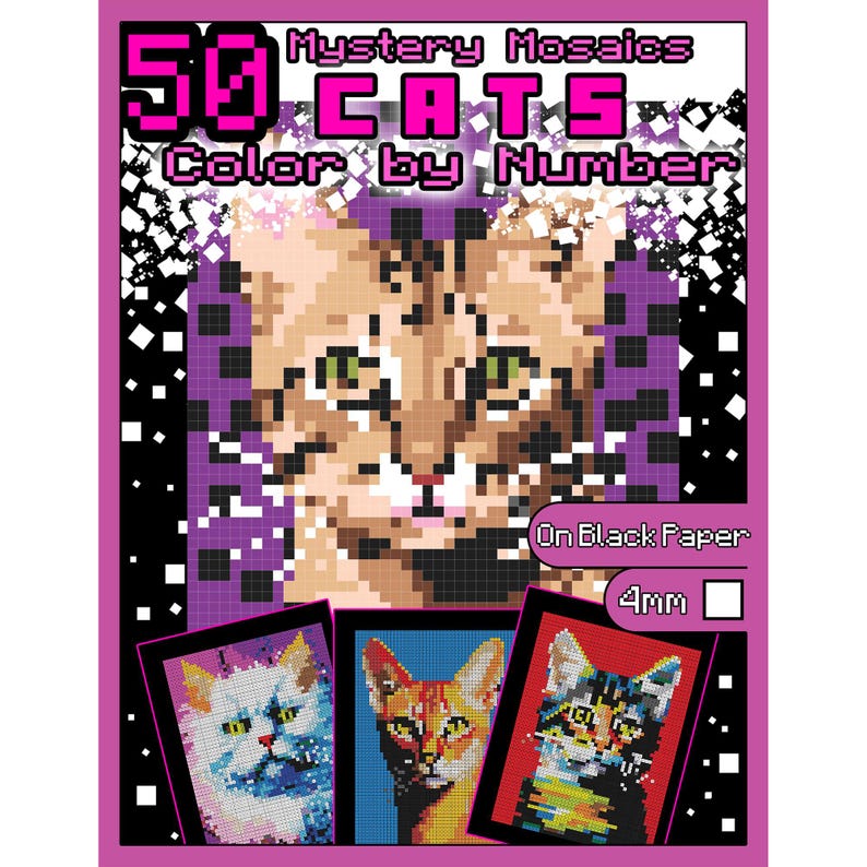 Printable Color by Number Pages 50 CUTE FUNNY CATS Pixel Mosaic With ...