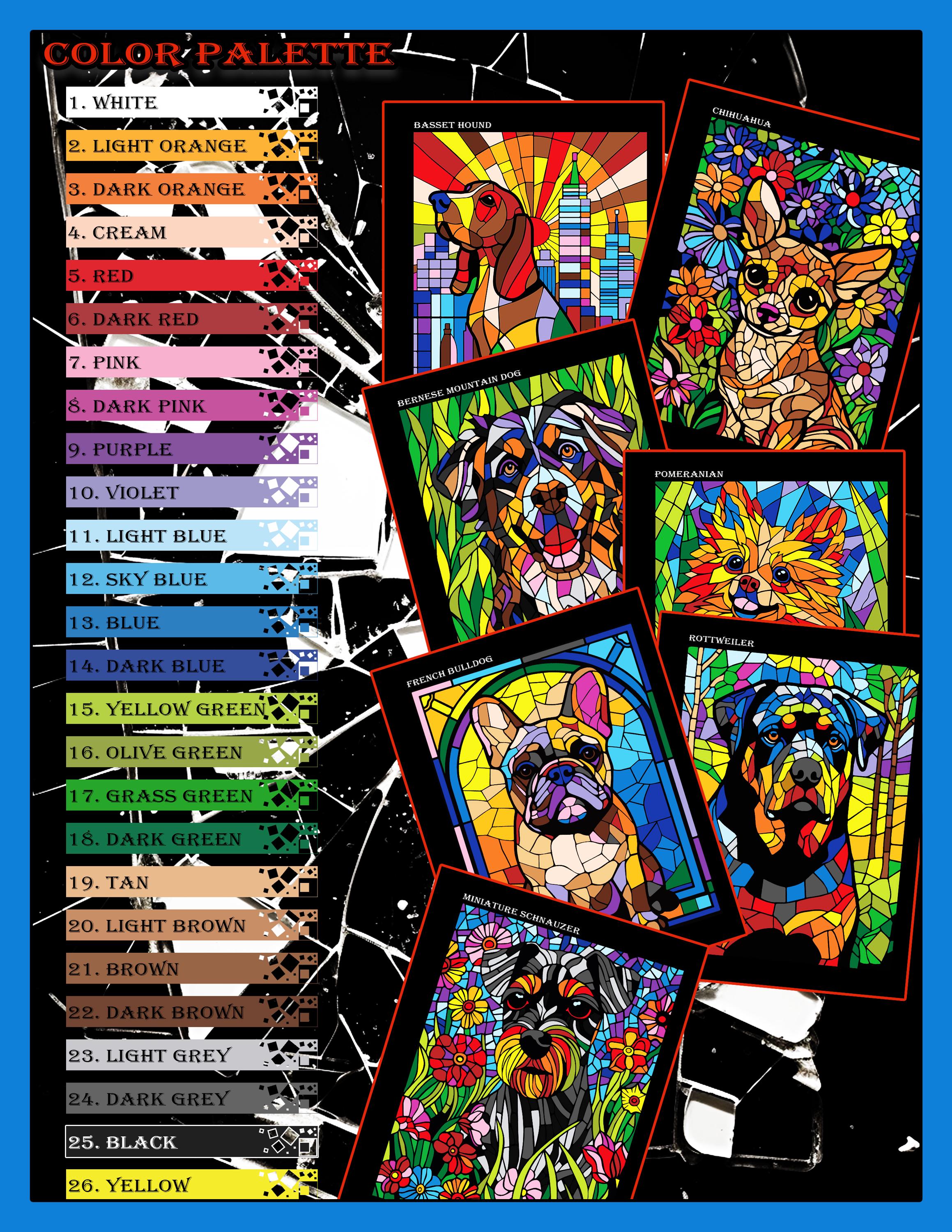 Color by Number DOGS MOSAIC Printable Coloring Book Pages Kids Teens ...