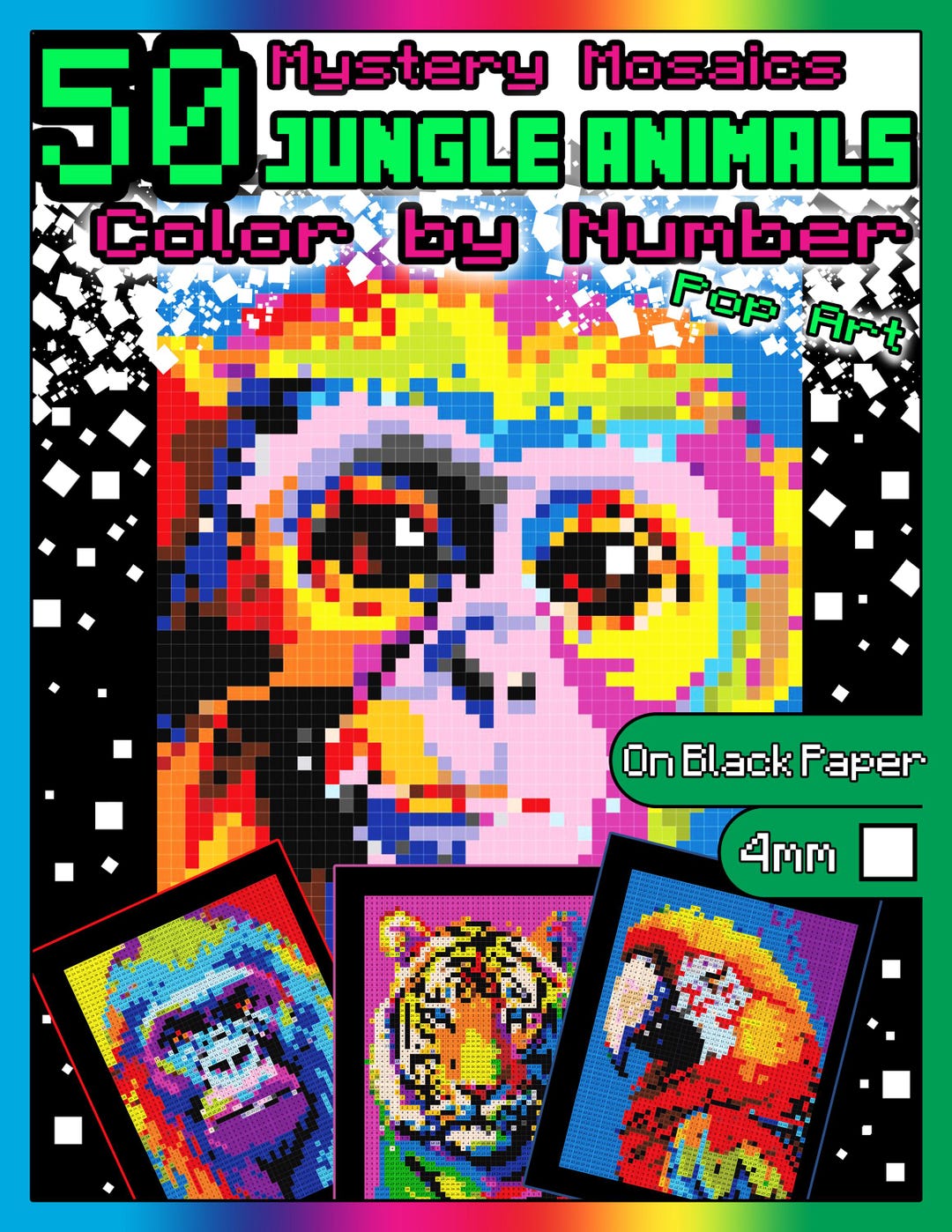 50 JUNGLE ANIMALS Color by Number Pixel Arts Coloring Pages With ...