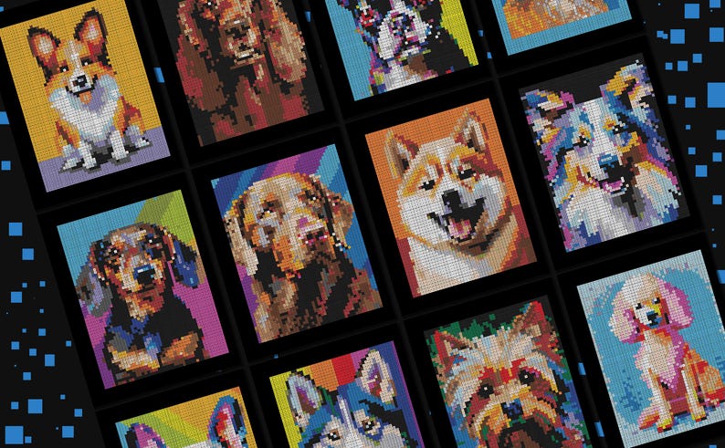 Printable Color by Number Pages 50 DOG PUPPY BREEDS Pixel Mosaic With ...