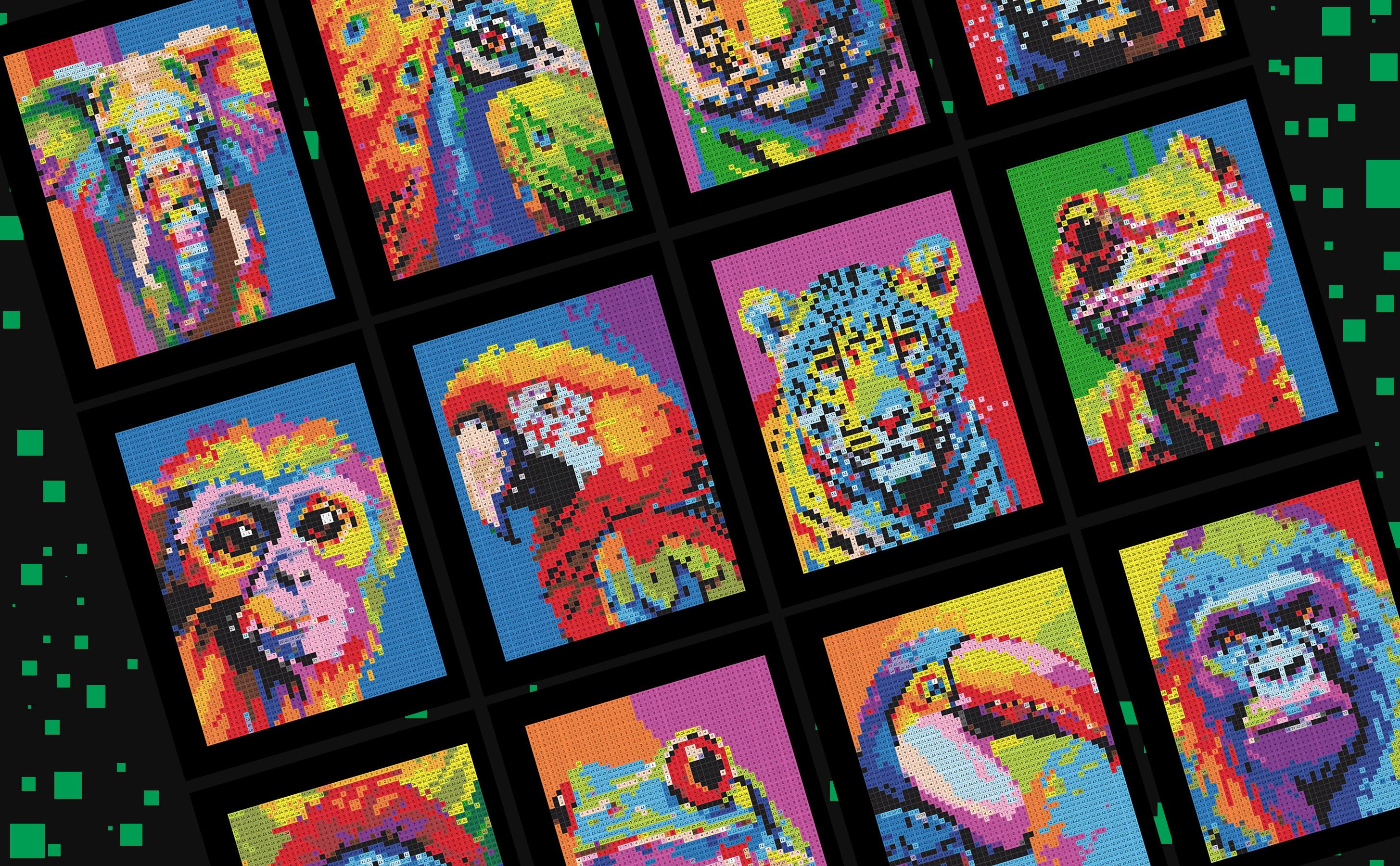 Printable Color by Number Pages 50 JUNGLE ANIMALS Pixel Mosaic With ...