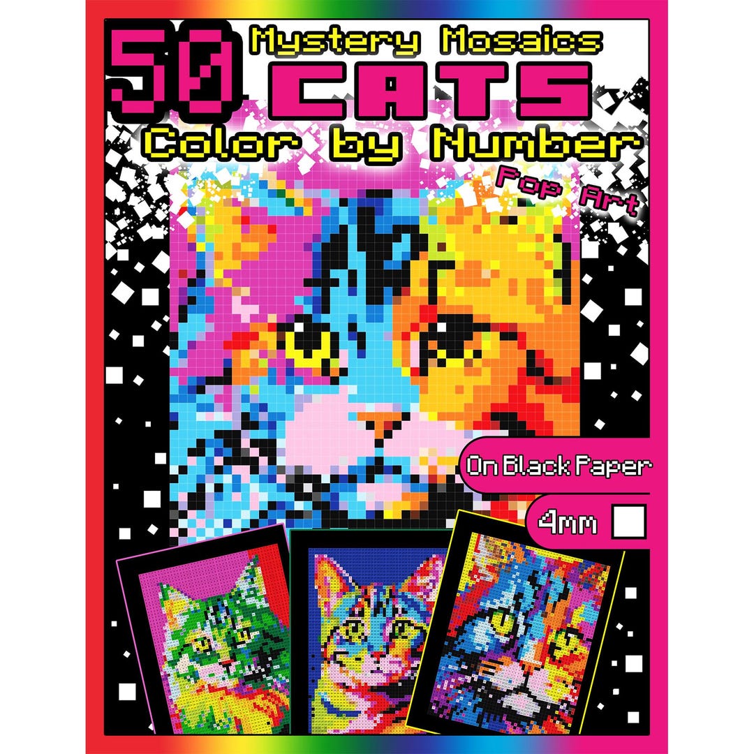 Printable Color by Number Pages 50 CUTE FUNNY CATS Pixel Mosaic With ...