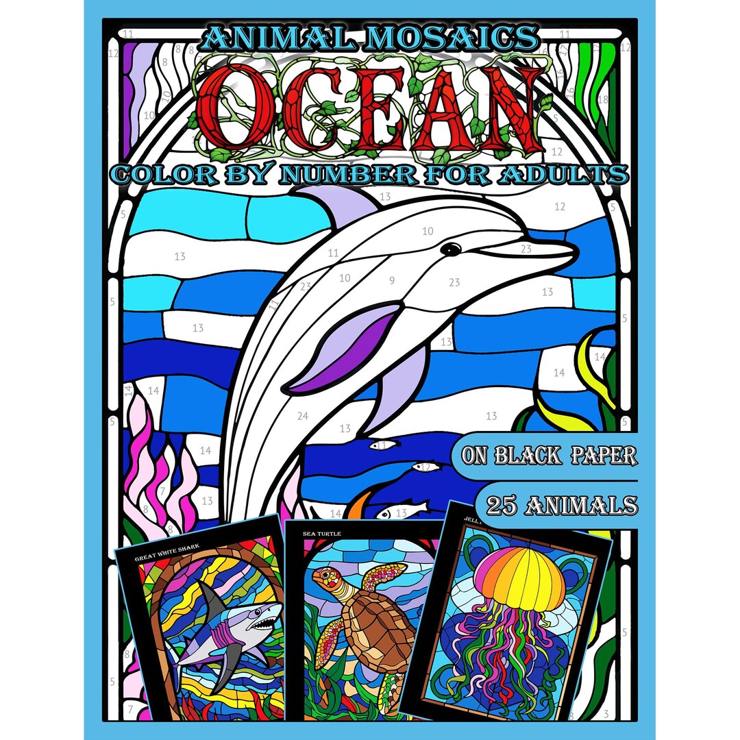 OCEAN ANIMALS MOSAIC Printable Color by Number Pages Kids Teens Adults ...