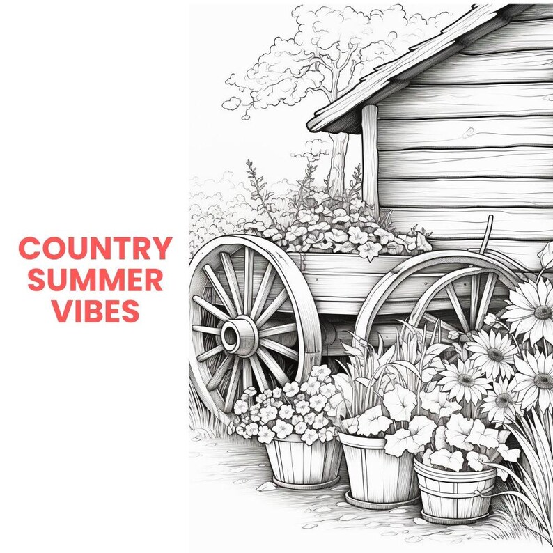 Printable Coloring Pages Coloring Book for Adults SUMMER COUNTRY VIBES ...
