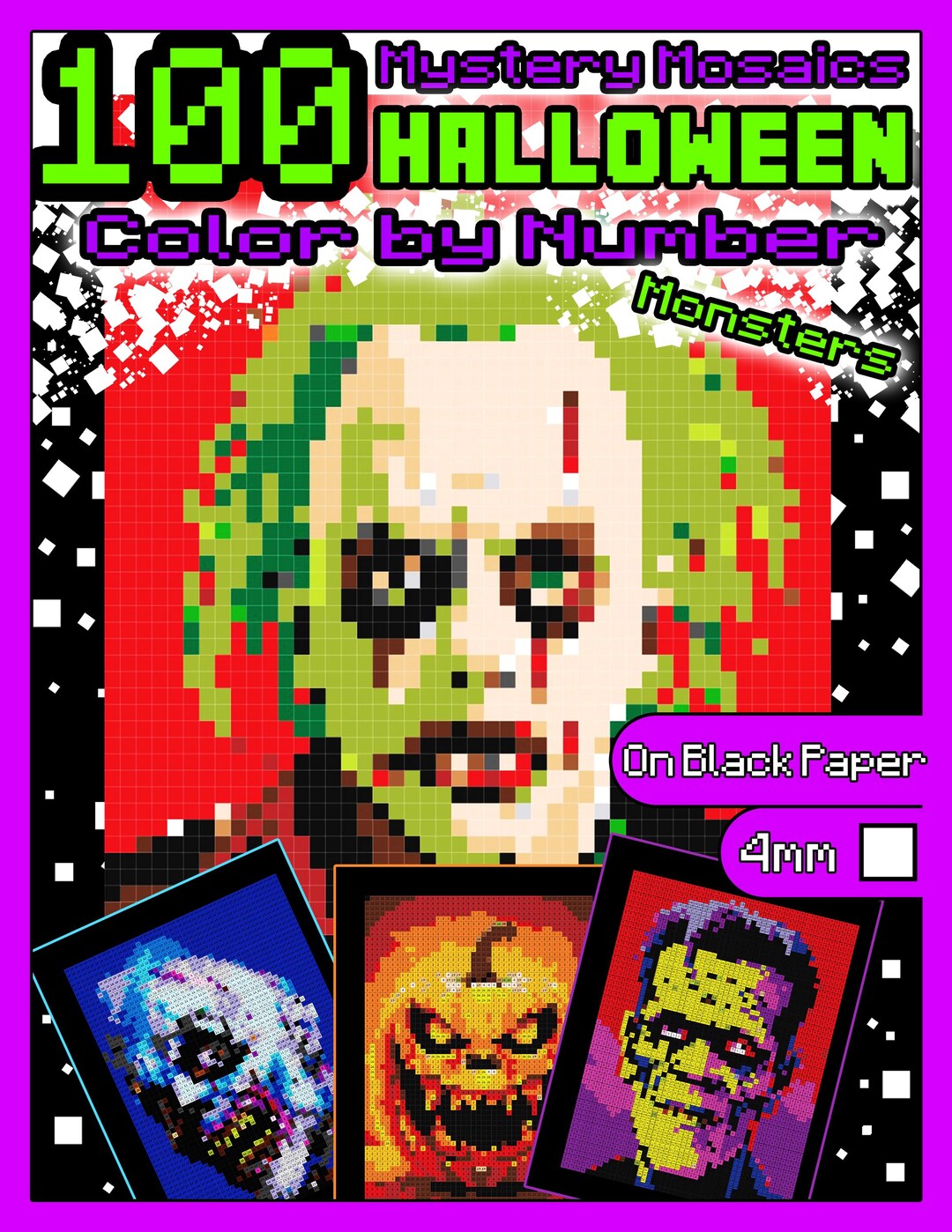 Printable Color by Number 100 HALLOWEEN MONSTERS Coloring Pages Pixel ...