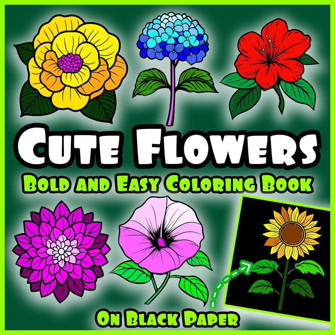 Bold and Easy Coloring Book With Flowers Plants Black Paper Coloring ...