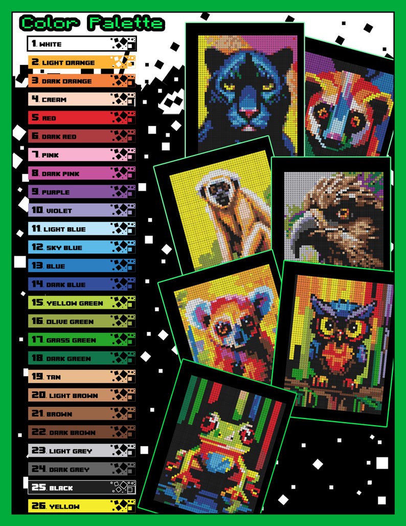 Printable Color by Number JUNGLE ANIMALS Coloring Pages Pixel Art ...