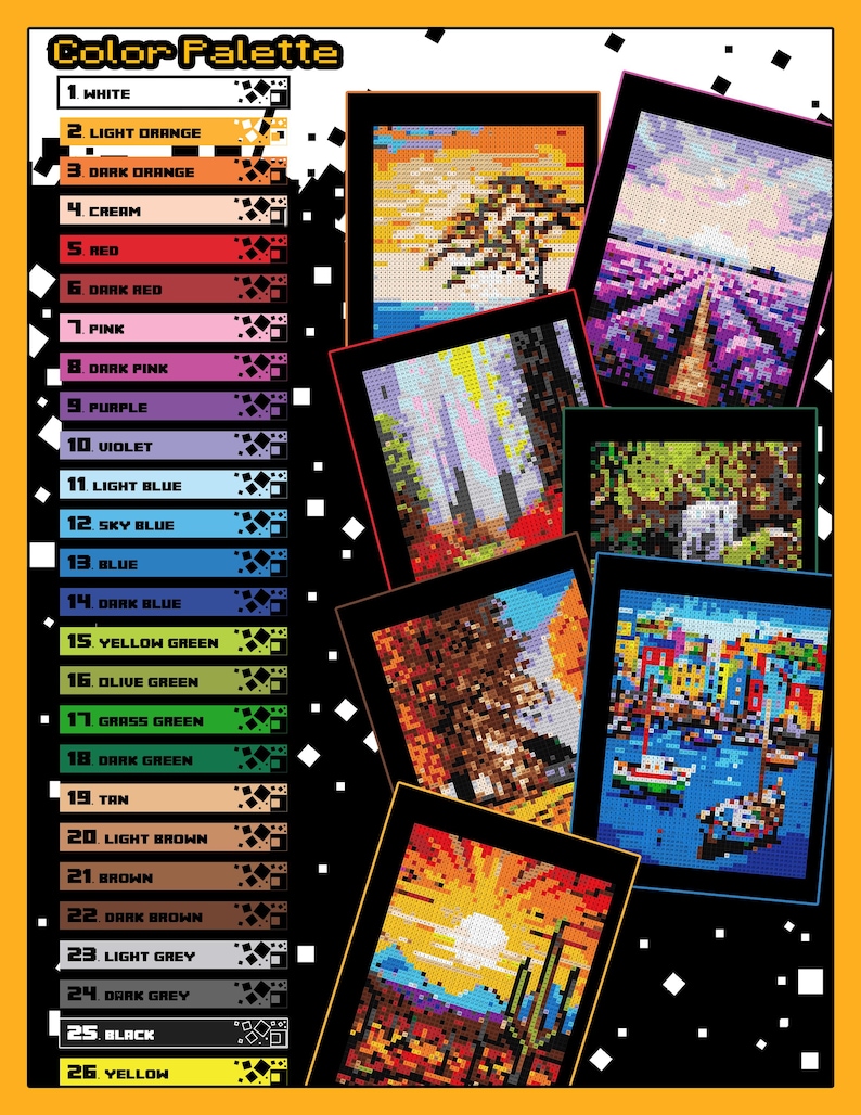 Color by Number LANDSCAPES Printable Coloring Pages Coloring Book Pixel ...