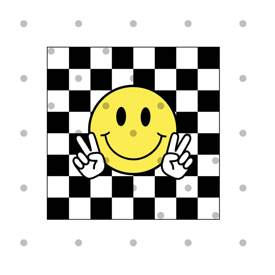Checkered Smiley Face Peace Sign Png Svg Retro Smiley Png One Happy Dude Decor Two Cool Party