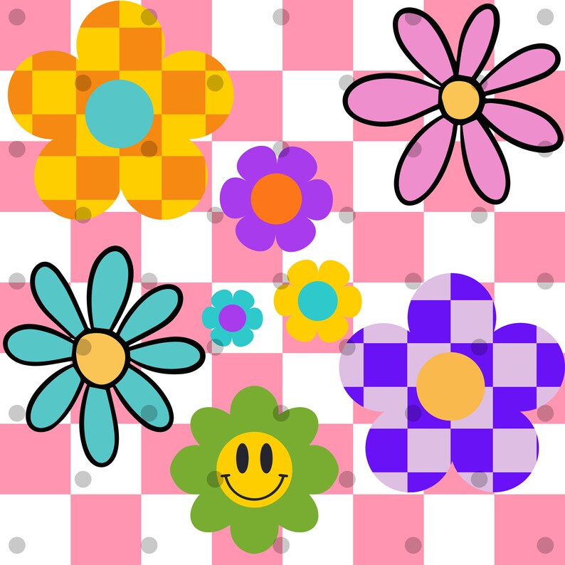 Retro Flowers Checkered SVG PNG Sublimation - Retro Daisy Shirt Design ...