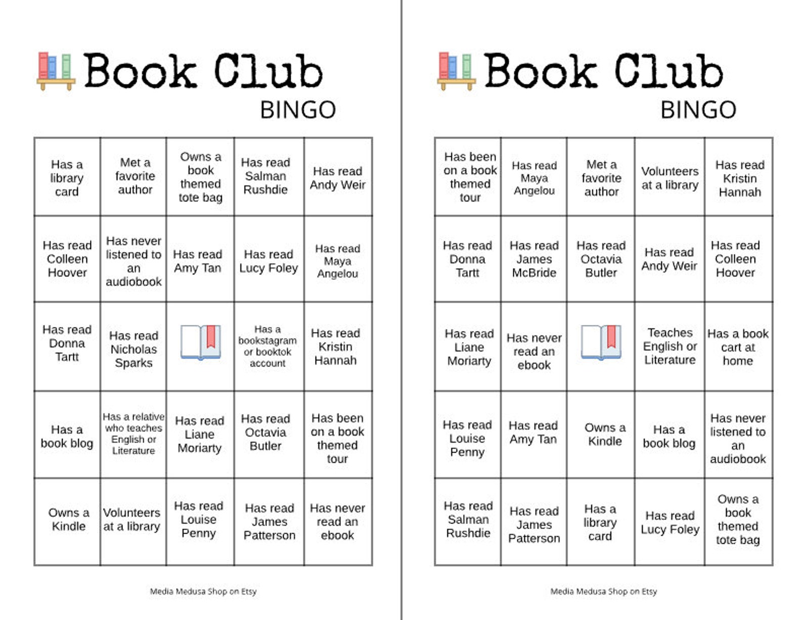 Book Club Bingo Printable Cards Game Group (8) - Etsy