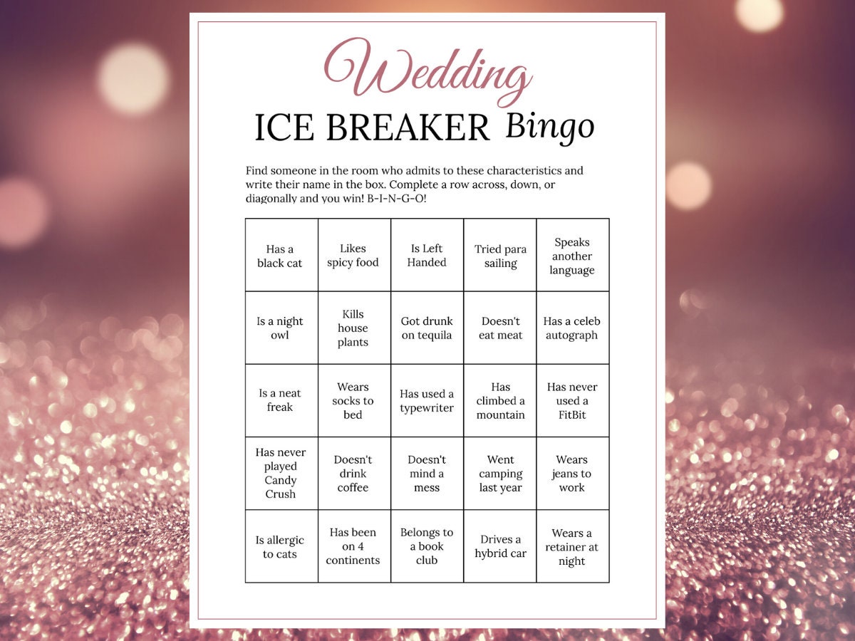 Bridal Shower Ice Breaker Game Rose Gold Wedding Human Bingo Cards ...