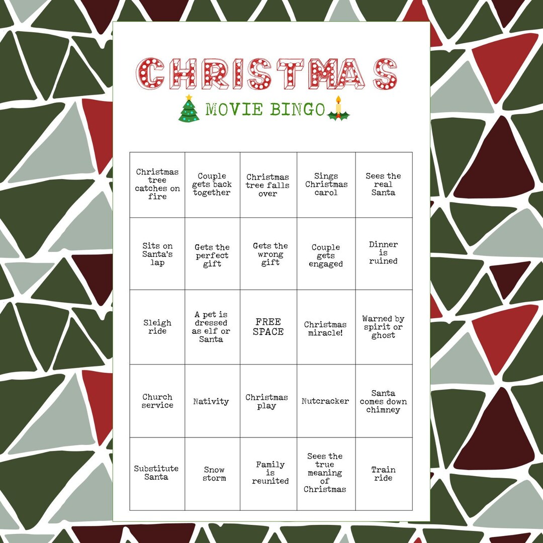 Christmas Movie Night Bingo Cards Printable (8) Viewing Party - Etsy