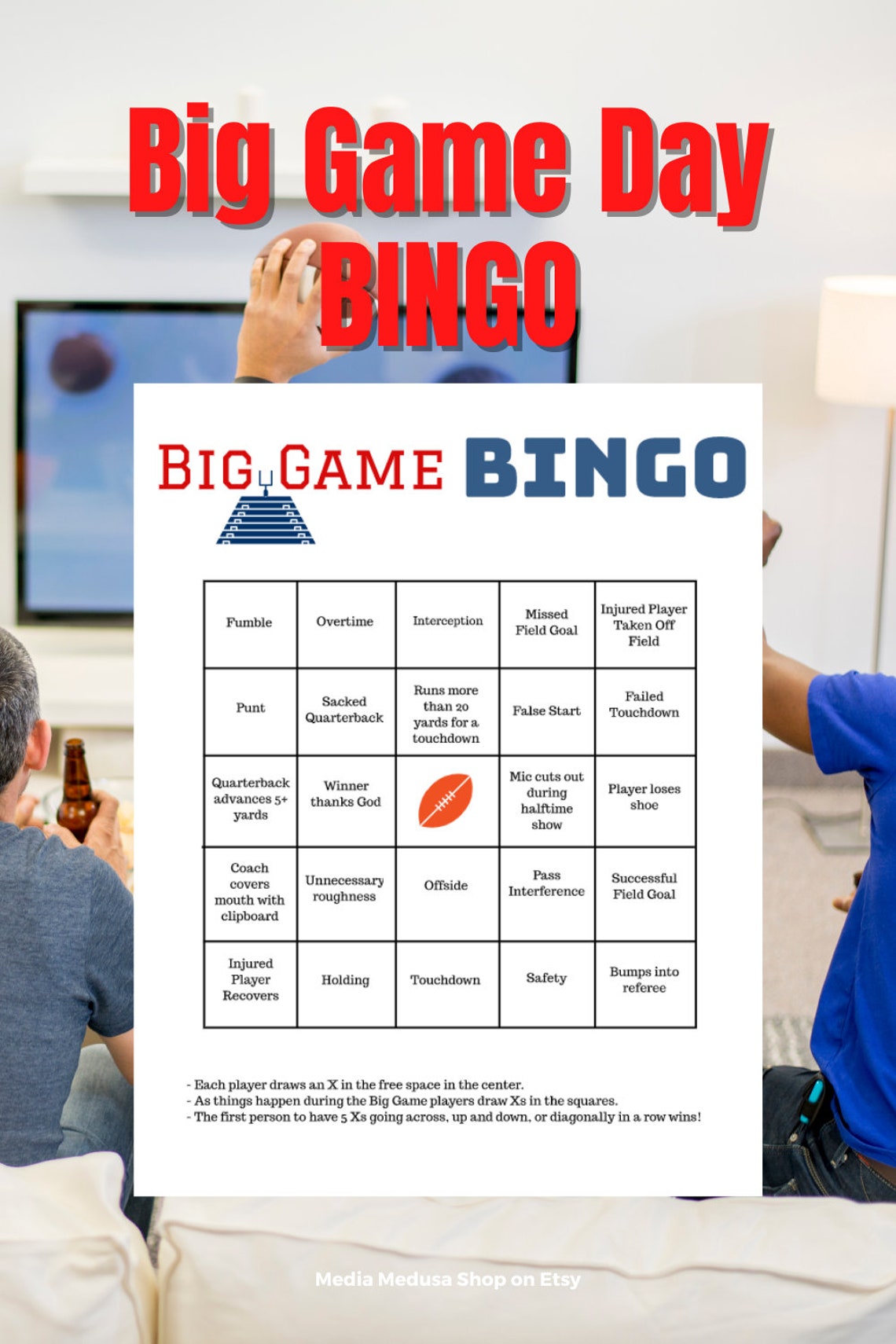 Big Game Day Bingo Football Party Game Printable Cards Reusable (8) - Etsy