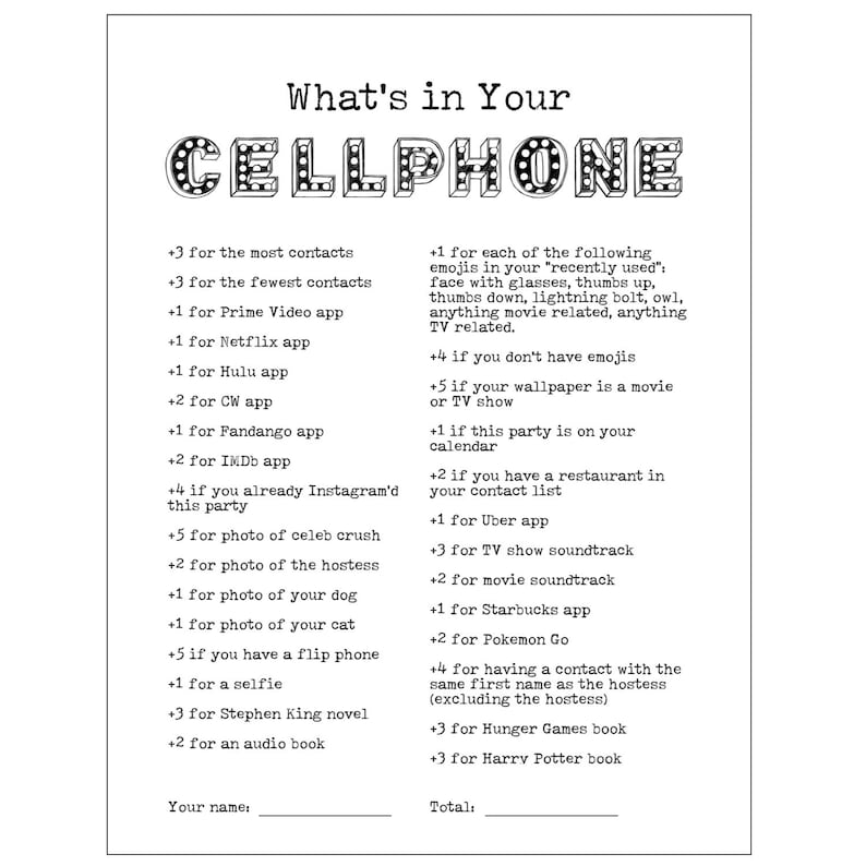 Whats in Your Cellphone Printable Party Game Get to Know You Phone - Etsy