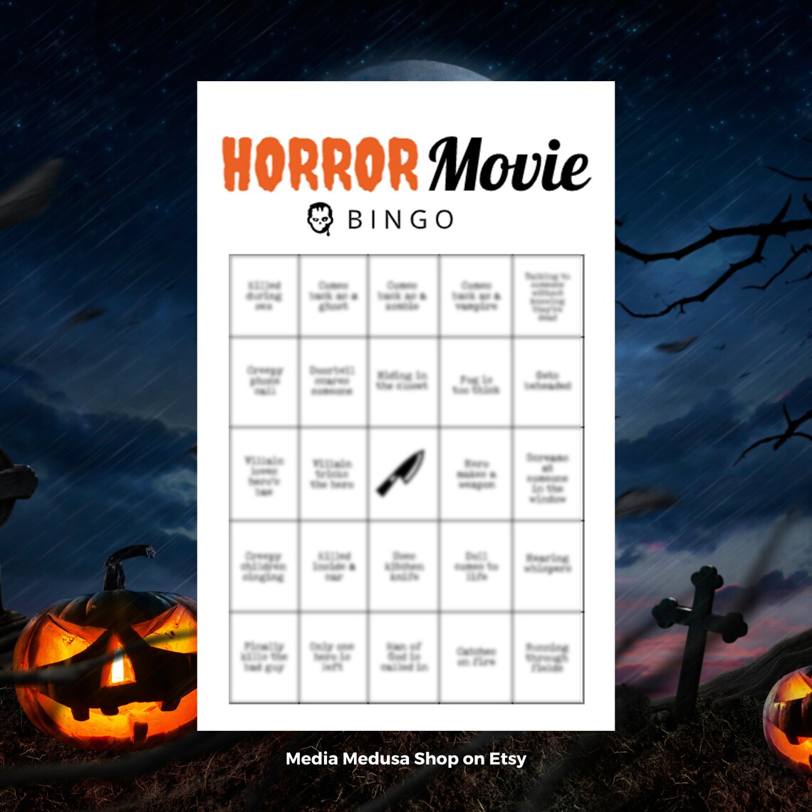 Horror Movie Watch Party Night Bingo Game (8) Printable Cards Group ...