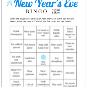 New Year's Eve Bingo Game Party Printable (8) - Etsy