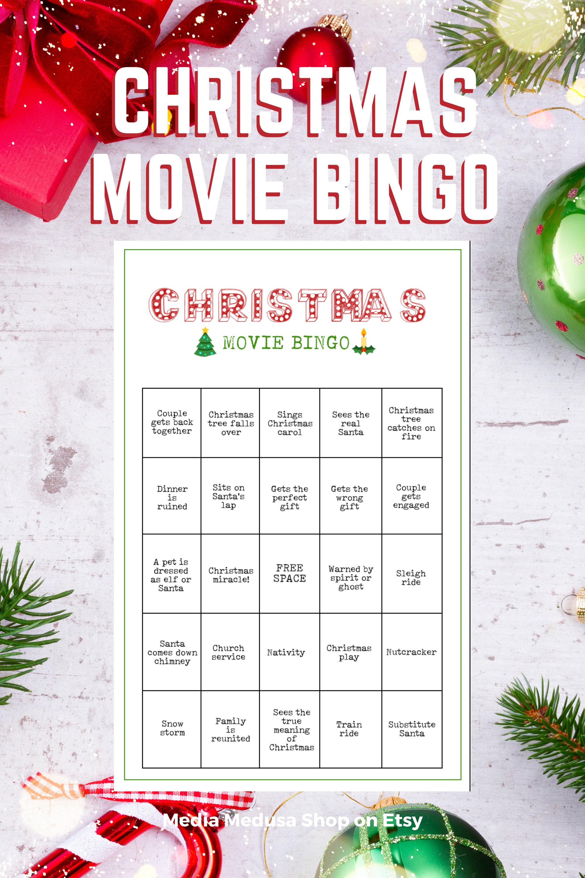 Christmas Movie Night Bingo Cards Printable (8) Viewing Party - Etsy