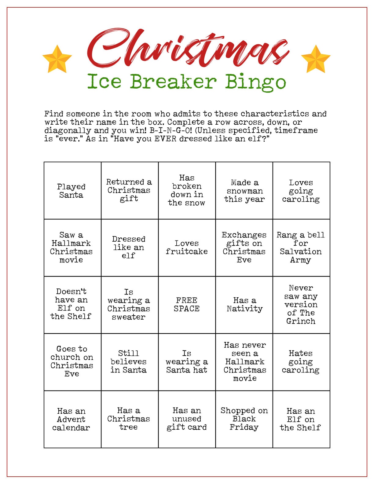 Buy Printable Christmas Party Ice Breaker Game Human Bingo Cards Get to ...