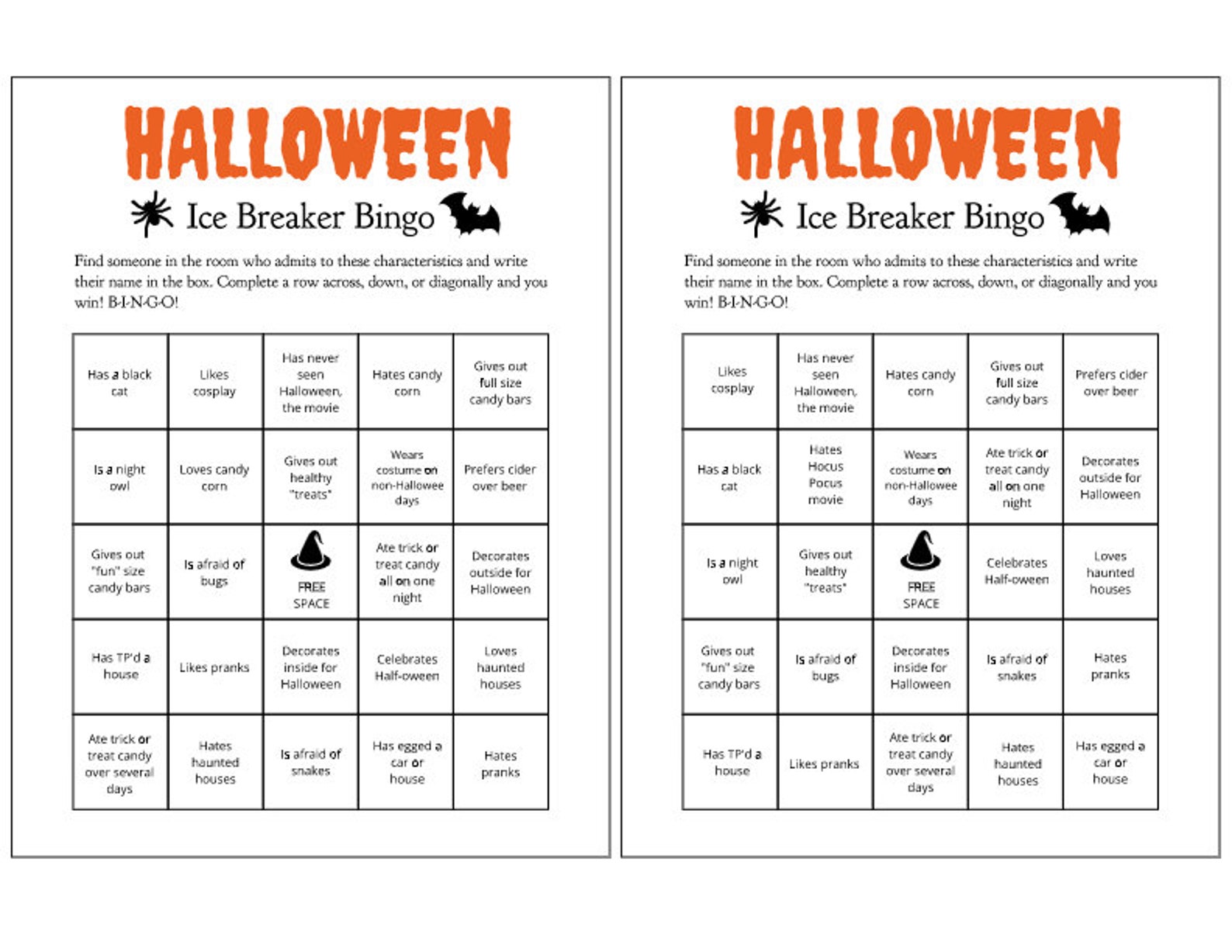 Halloween Ice Breaker for Adults Printable Party Game - Etsy