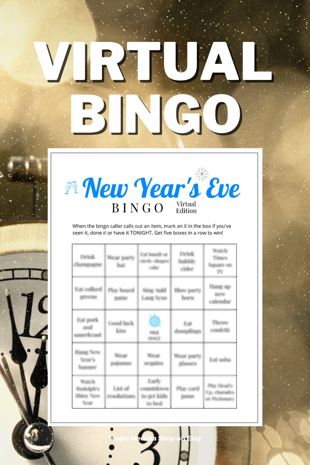 New Year's Eve Bingo Game Party Printable (8) - Etsy