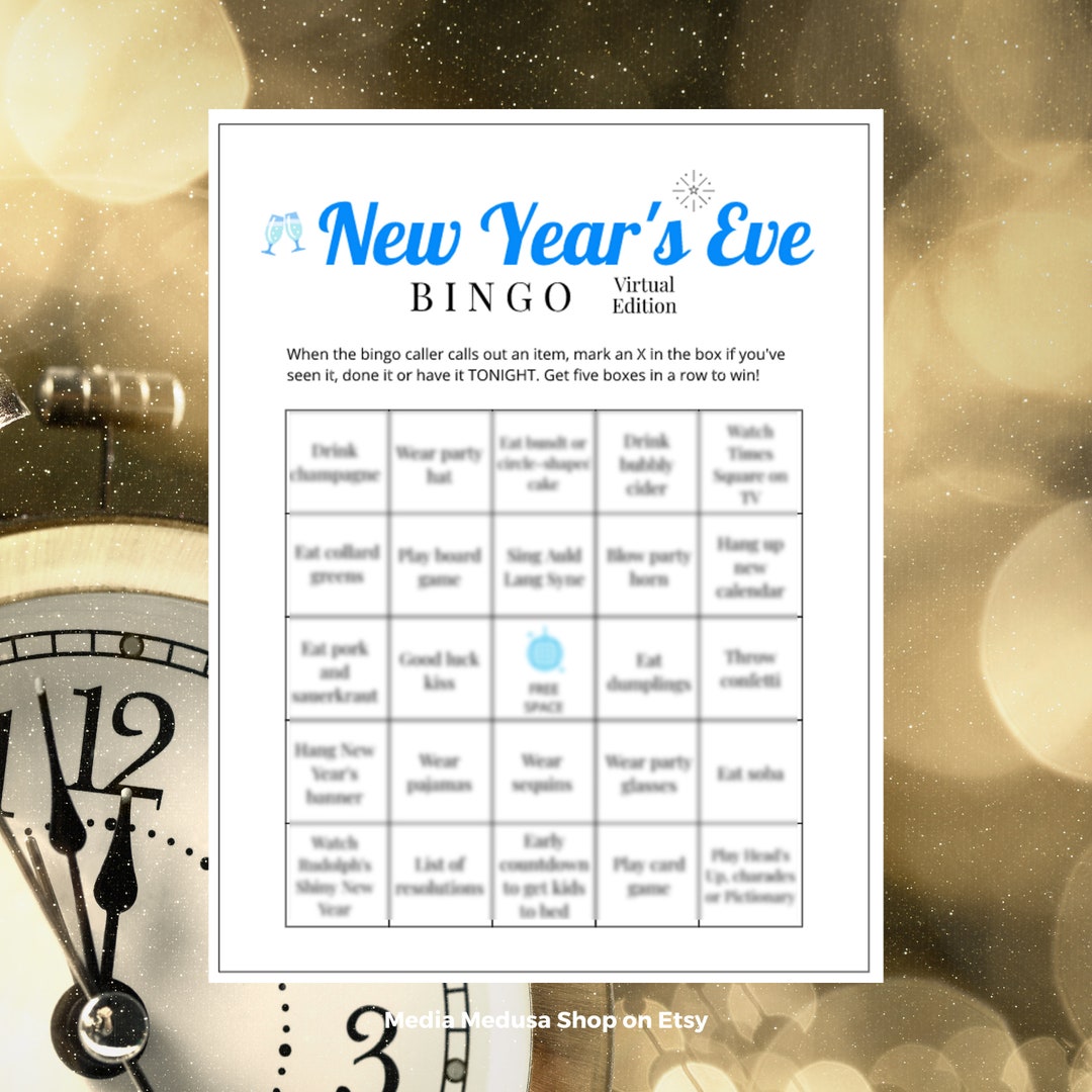 New Year's Eve Bingo Game Party Printable (8) - Etsy