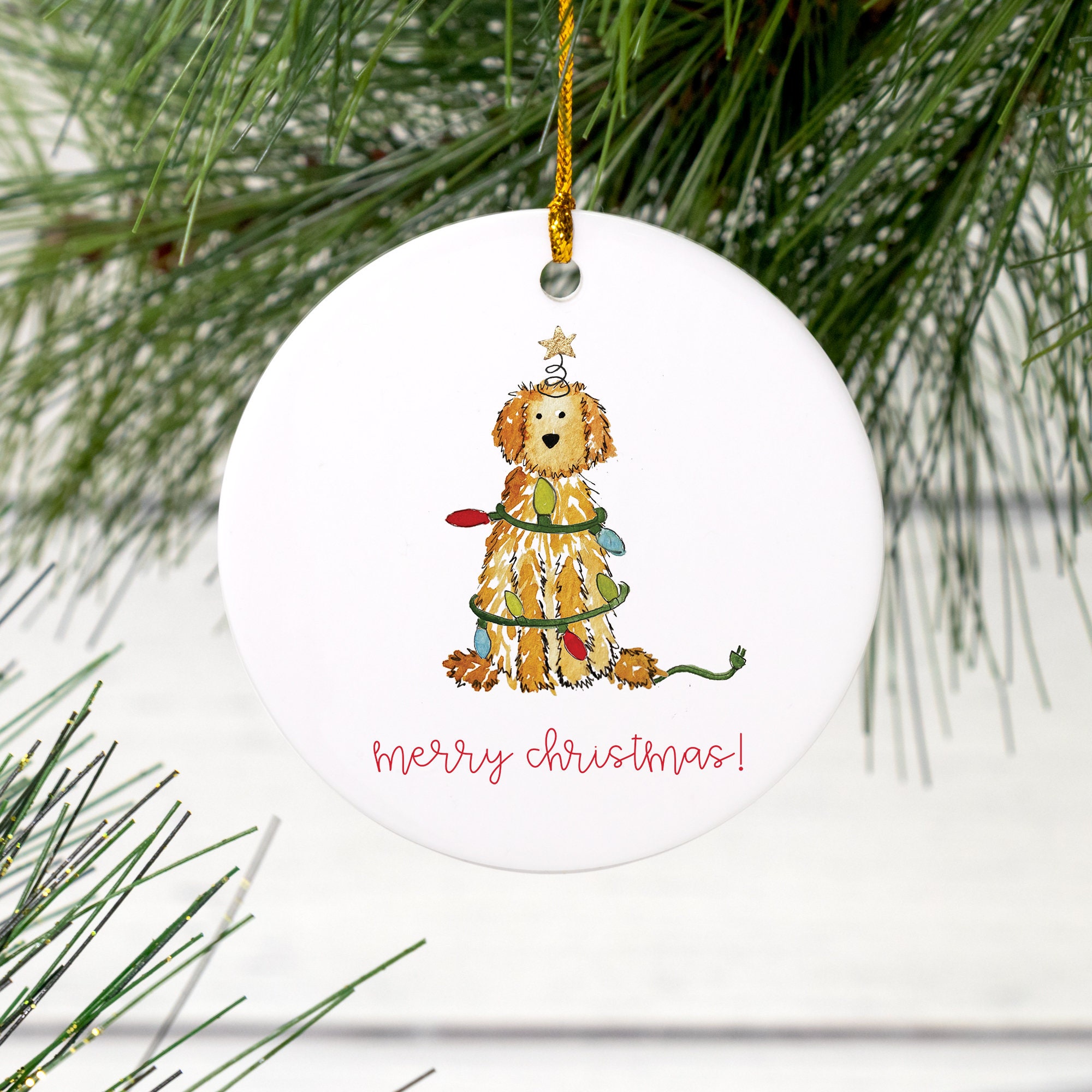 Festive Christmas Doodle Ornament | Goldendoodle Christmas Ornament ...