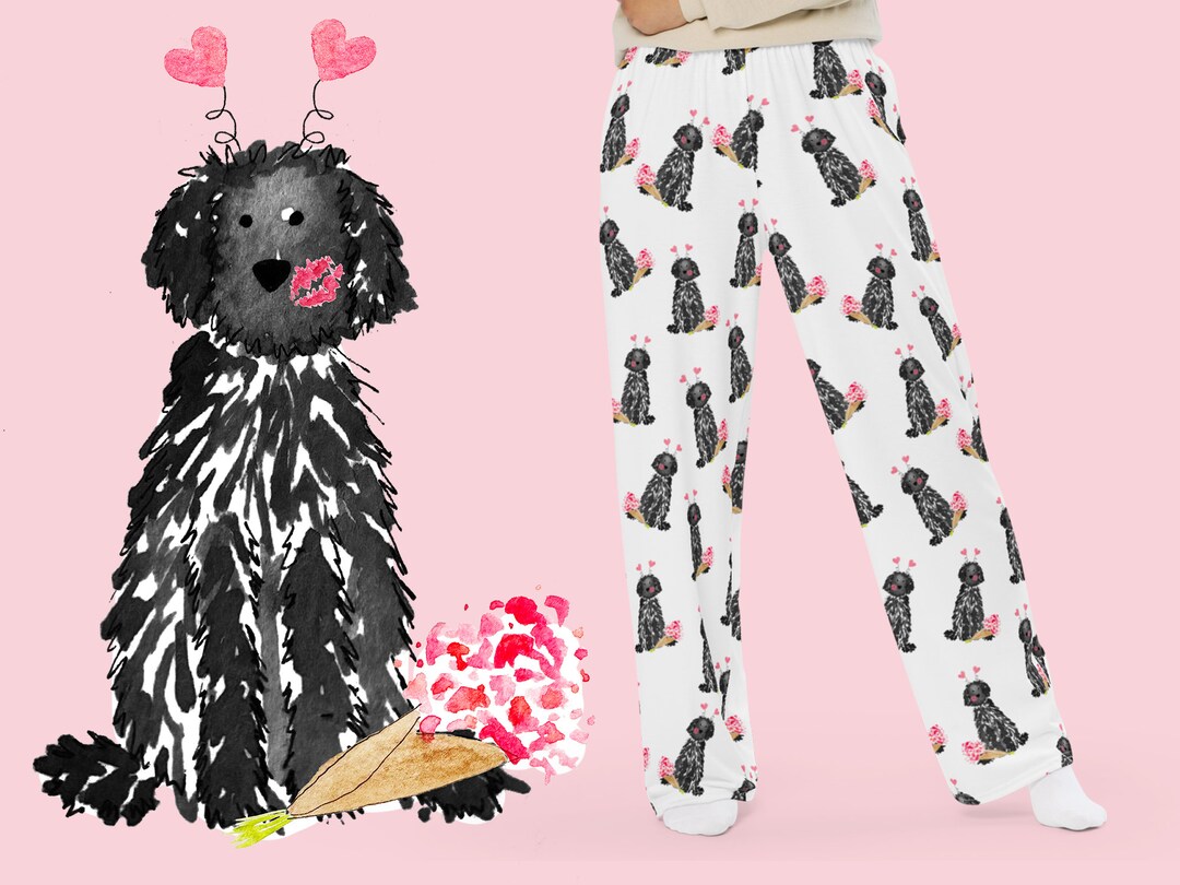 Black Lovey Dovey Doodle Pajama Pants | Black Goldendoodle Pajamas ...