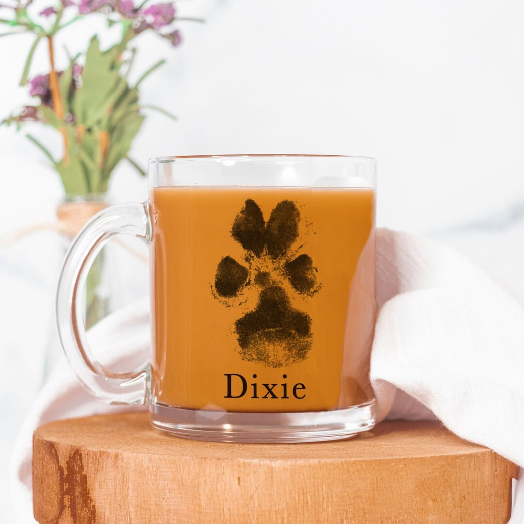 Paw Print Glass Mug | Pet Paw Print Mug, Dog Paw Print Mug, Cat Paw ...