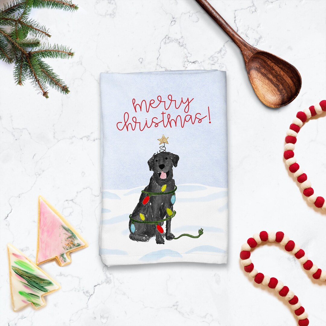 Festive Christmas Lab Hostess Towel | Holiday Labrador Hand Towel ...