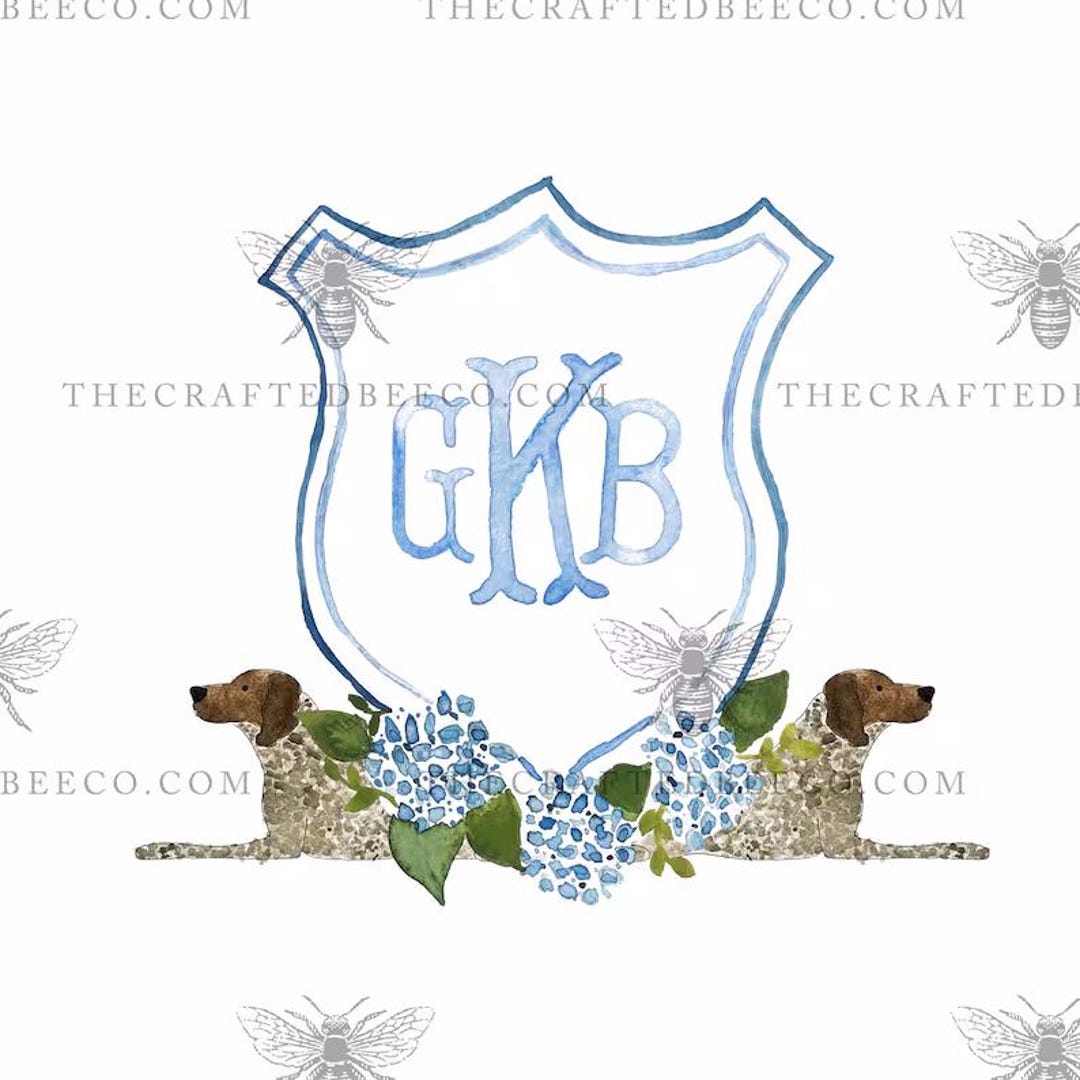 Personalized Watercolor Hydrangea & GSP Crest | German Shorthaired ...
