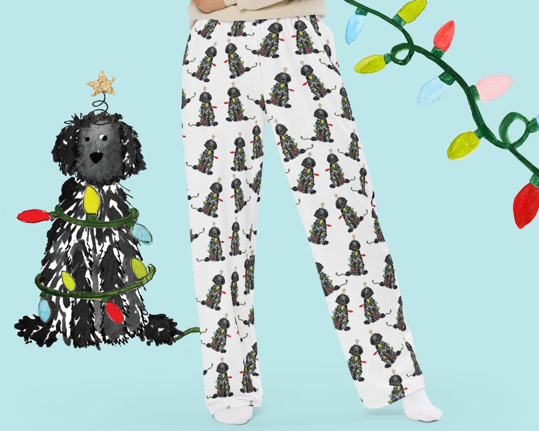 Festive Christmas Black Doodle Pajama Pants | Christmas Goldendoodle ...