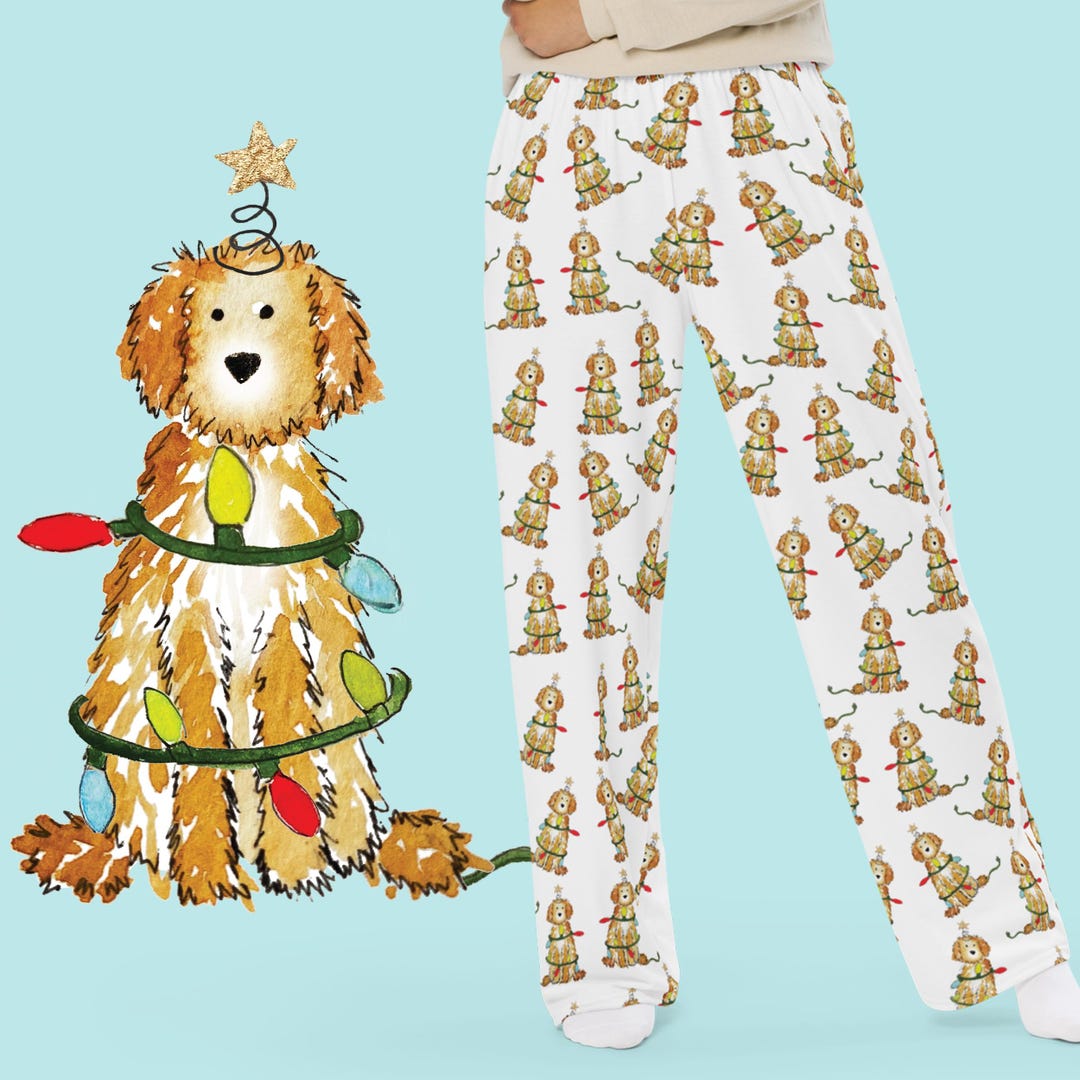 Festive Christmas Apricot and Cream Doodle Pajama Pants | Goldendoodle ...
