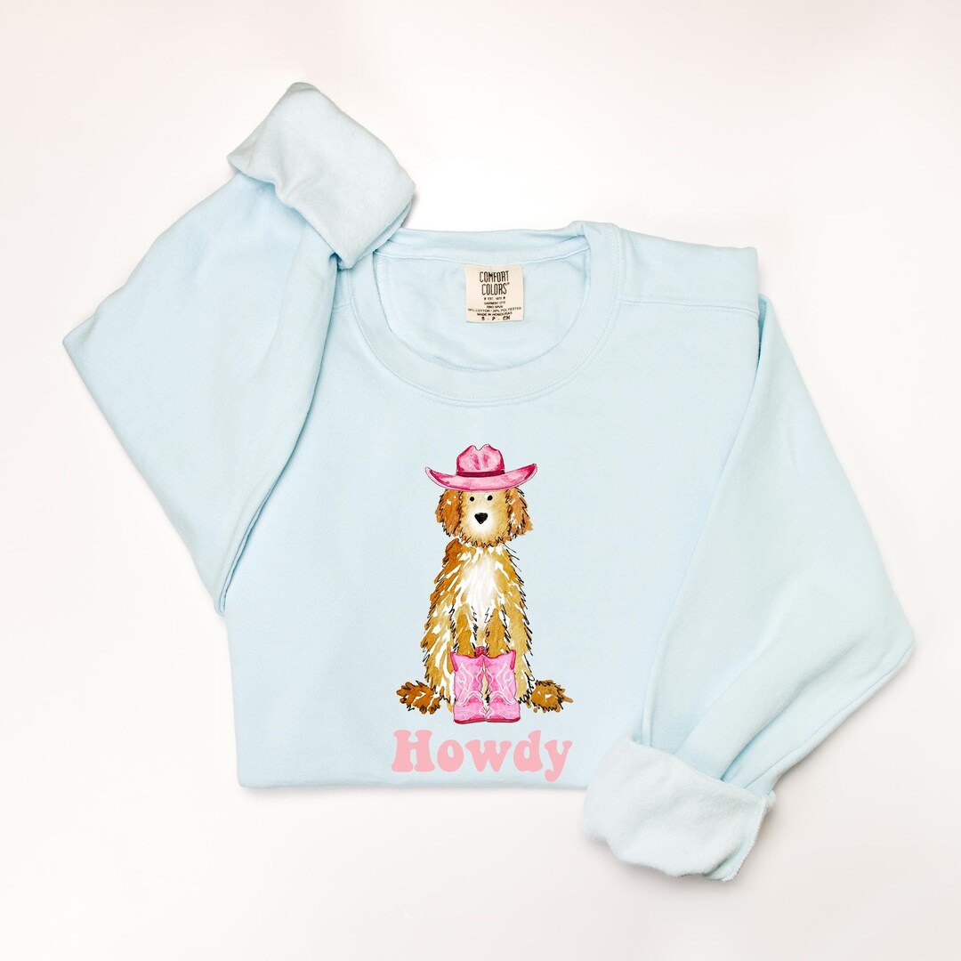 Howdy Cowgirl Doodle Comfort Colors Sweatshirt | Goldendoodle Pink ...