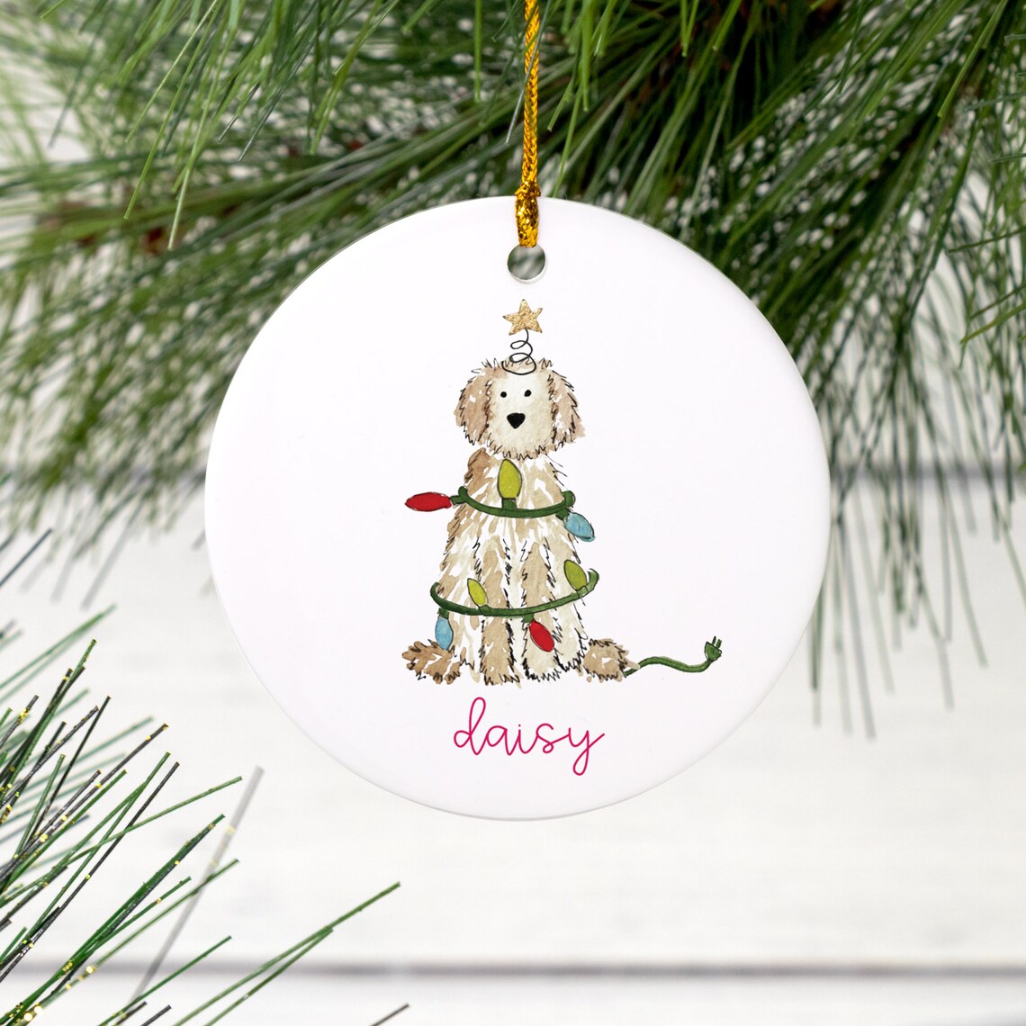 Festive Christmas Doodle Ornament | Goldendoodle Christmas Ornament ...
