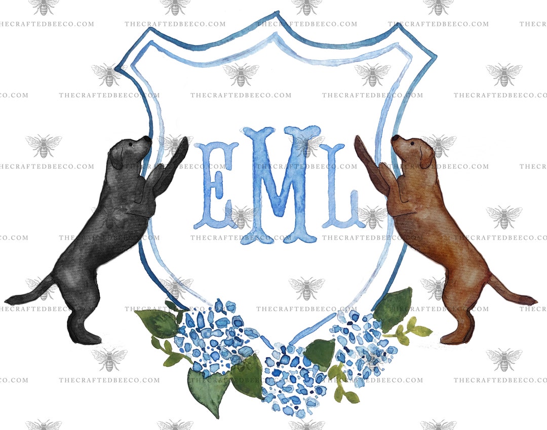Personalized Watercolor Hydrangea & Lab Crest | Monogram Crest, Wedding ...