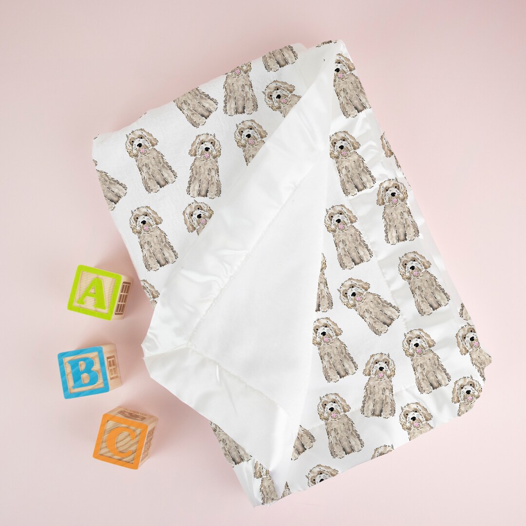 Mini Doodle Satin Trim Minky Blanket | Cavapoo Baby Blanket, Cockapoo ...