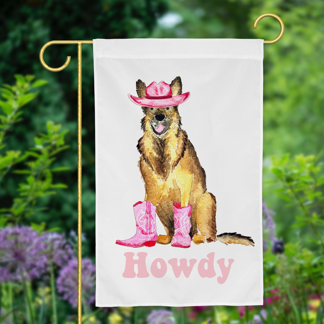 Howdy Cowgirl German Shepherd Garden Flag | German Shepherd Pink Cowboy ...