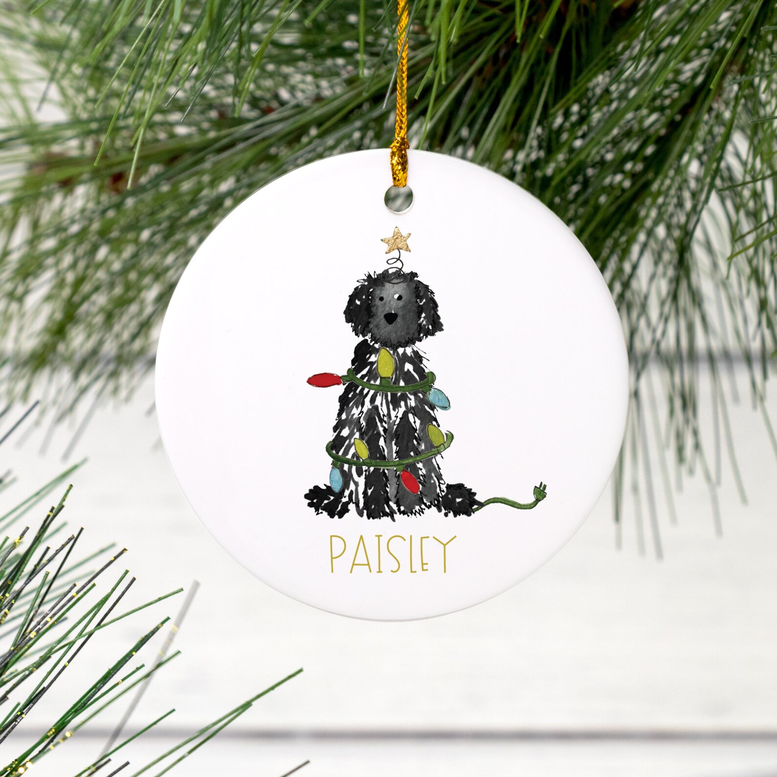 Festive Christmas Doodle Ornament | Goldendoodle Christmas Ornament ...
