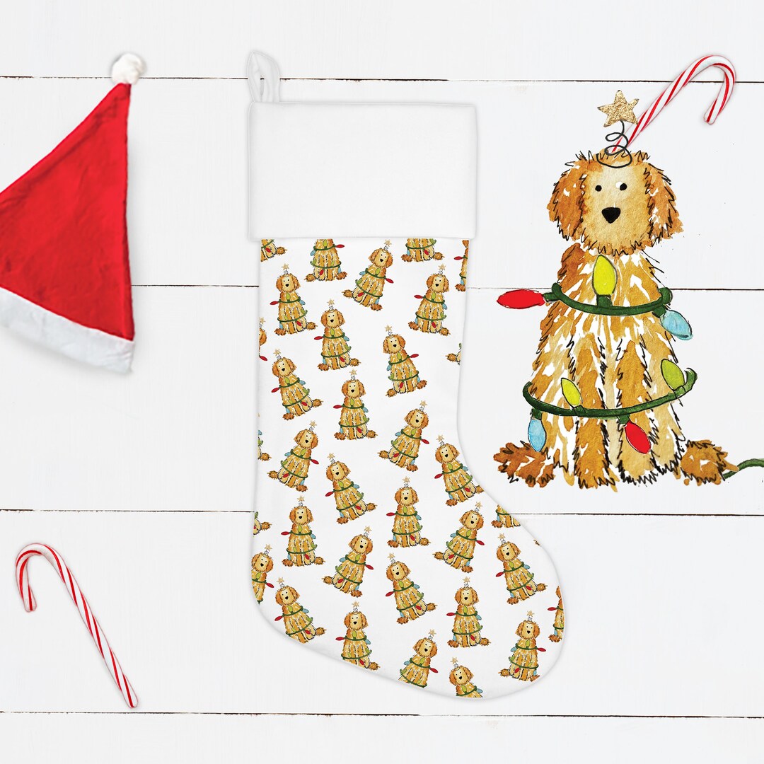 Apricot Doodle Christmas Stocking Christmas Stockings for Dogs, Christmas Goldendoodle Pet ...