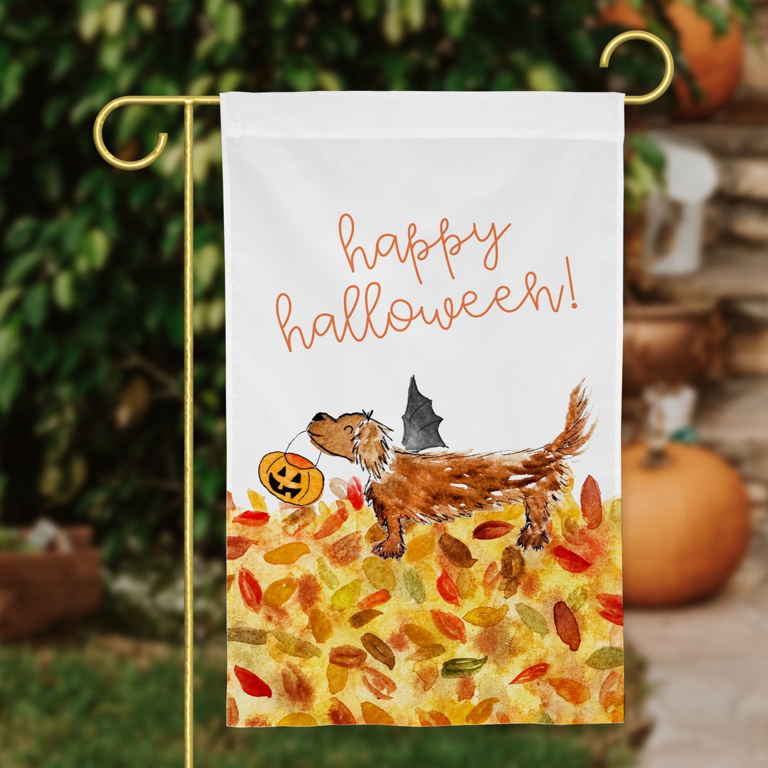 Spooky Halloween Dachshund Garden Flag | Longhair and Shorthair Red ...