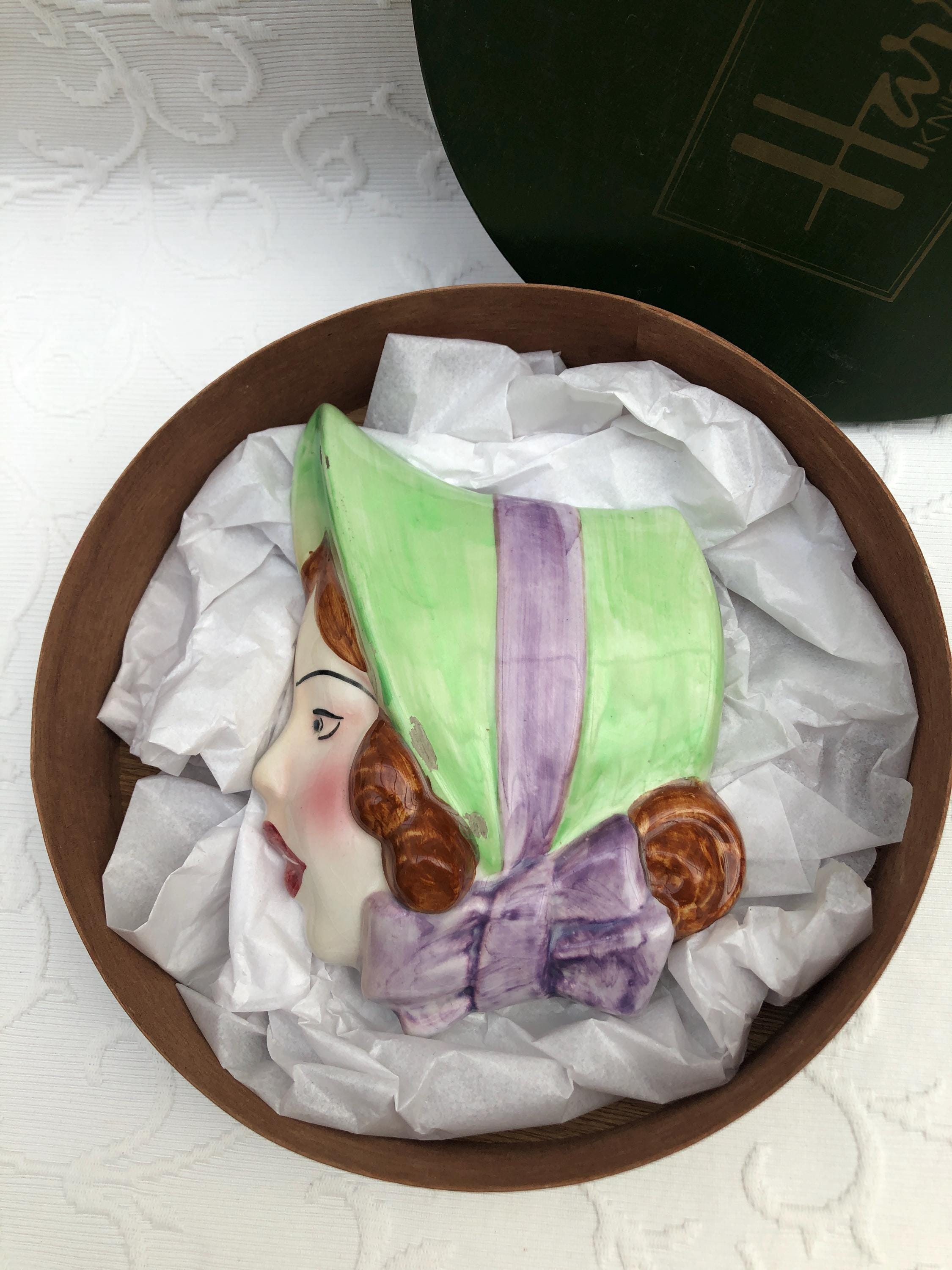 Art Deco Style Porcelain Face Plaque Lady in Bonnet Vintage Wall Mask ...