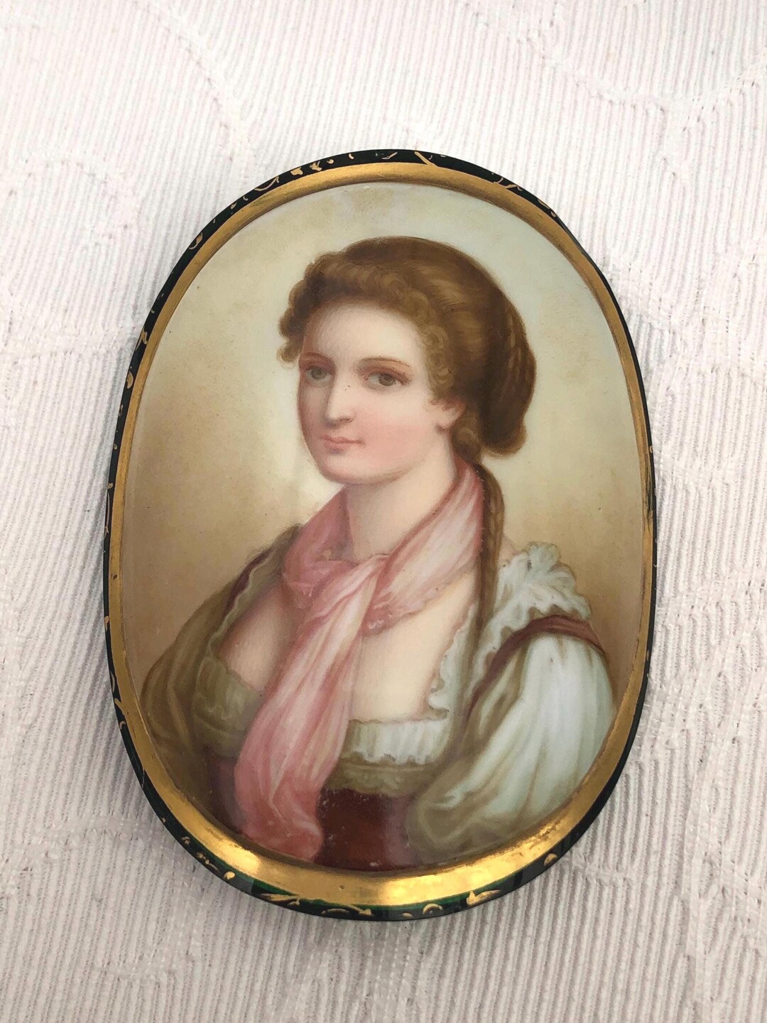 Antique Portrait Plaque From A Bohemian Glass Bottle With Moser Style ...