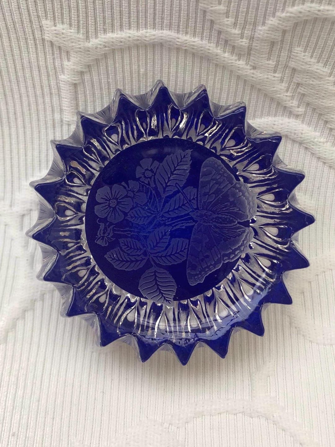 Scottish Art Glass Butterfly Paperweight Blue & Clear 20 Point Star ...