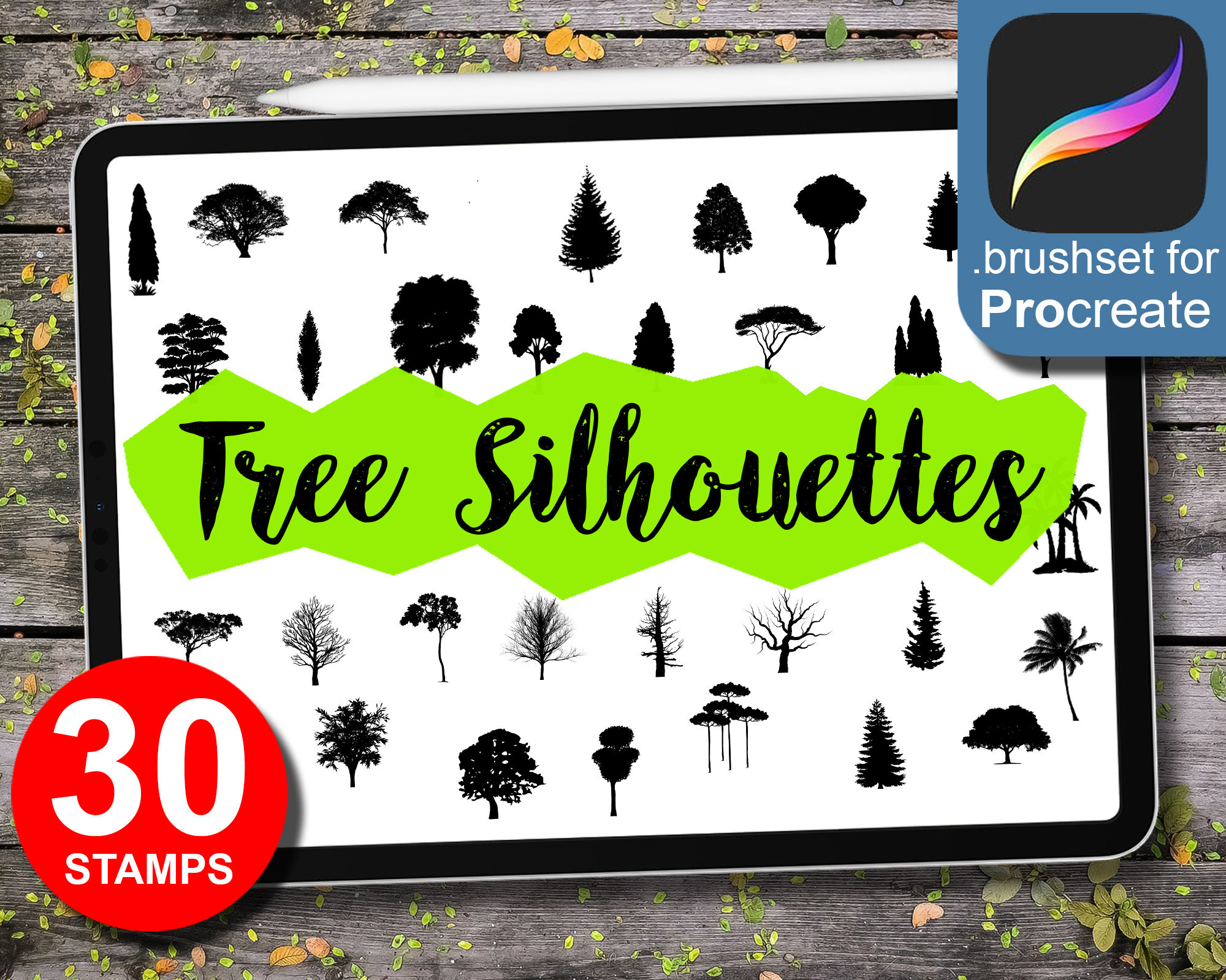 30 Tree Silhouettes, Brushes for Procreate, Stamp, Use on iPad With ...