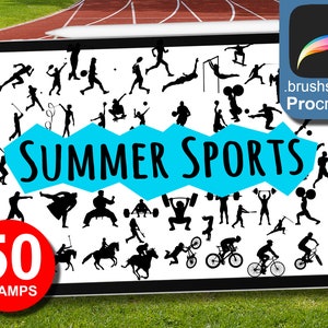 50 Summer Sports, Silhouettes, Brushes for Procreate, Use on iPad With ...