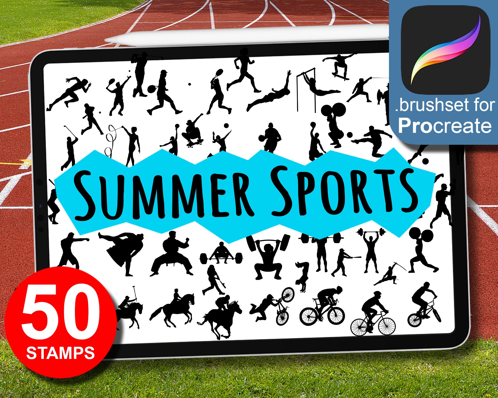 50 Summer Sports, Silhouettes, Brushes for Procreate, Use on iPad With ...