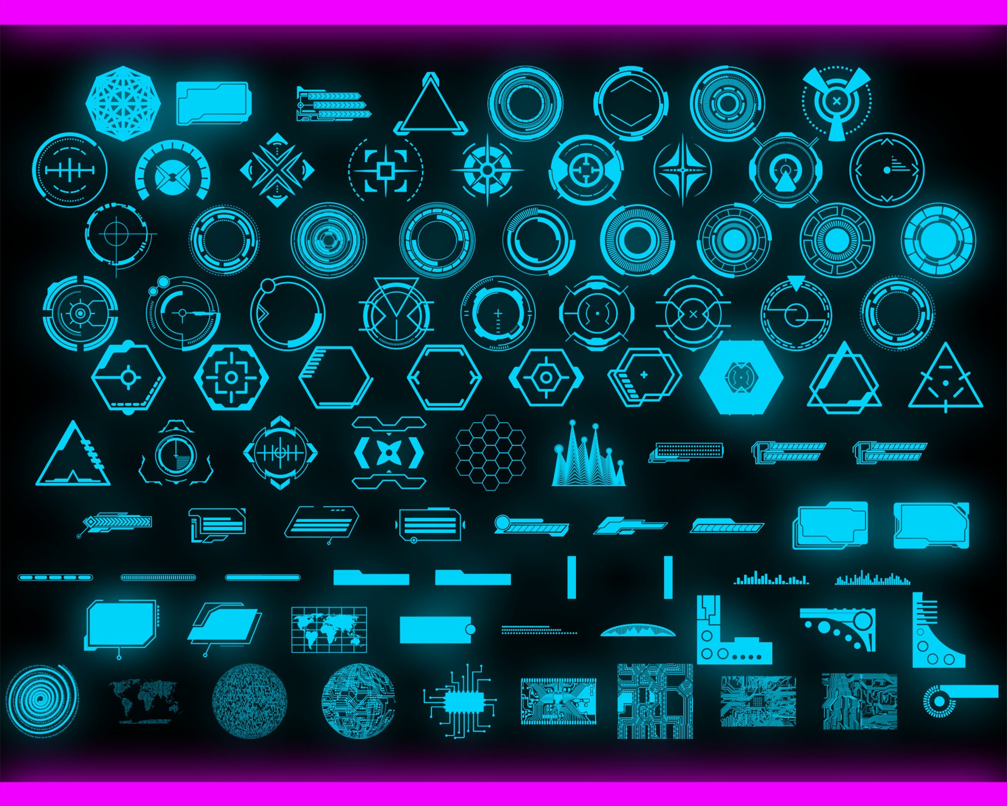 90 HUD Futuristic Technology BUNDLE Cyber Tech Elements | Etsy