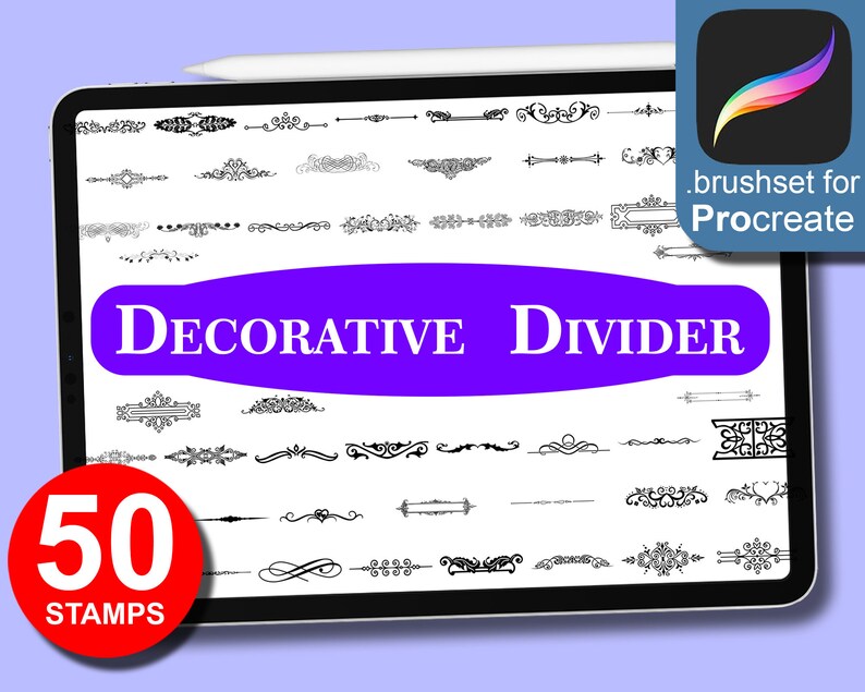 50 Decorative Divider, Silhouettes, Brushes for Procreate, Stamp, Use ...