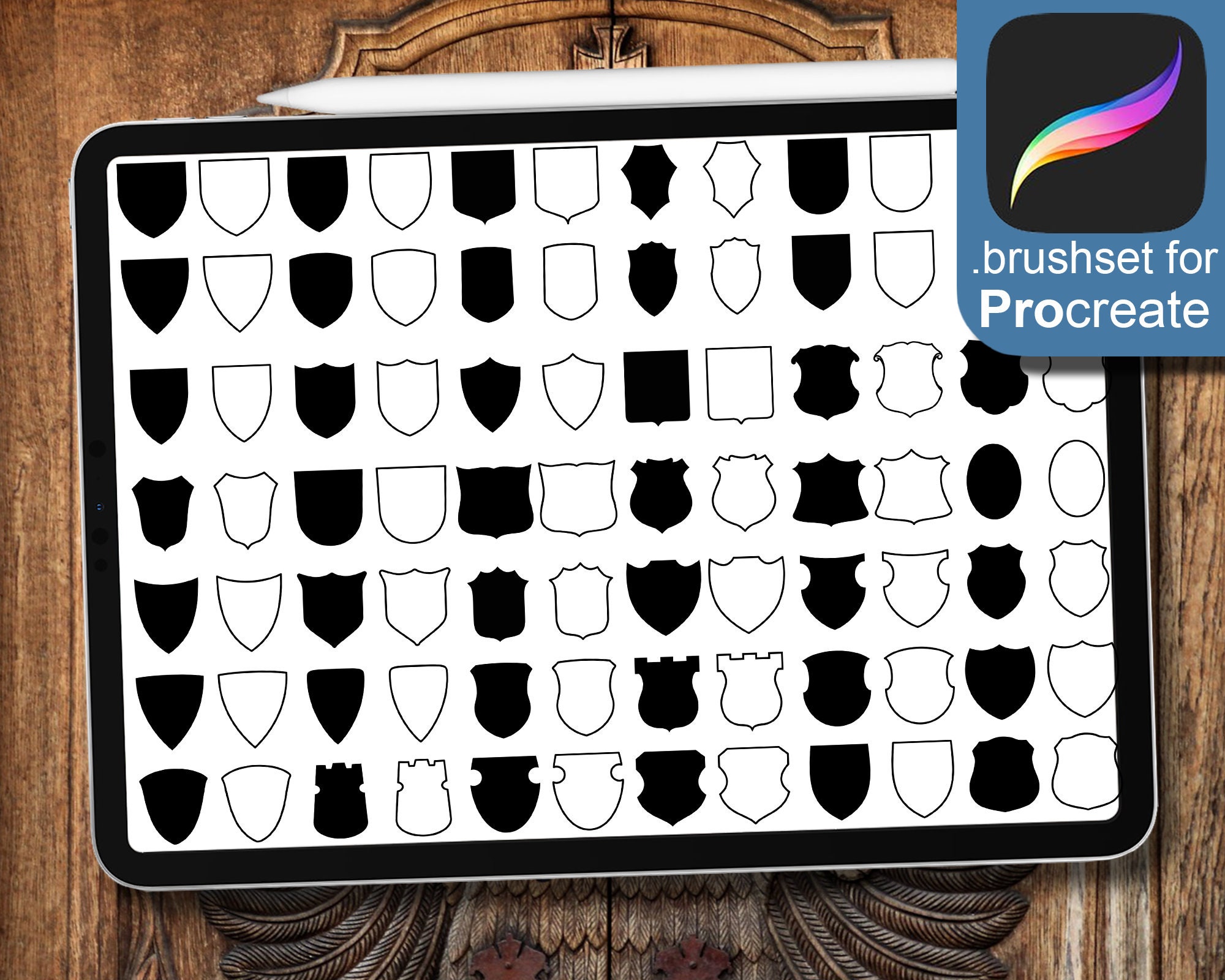 90 Blazon Shield Shapes, Brushes for Procreate, Stamp, Use on iPad With ...